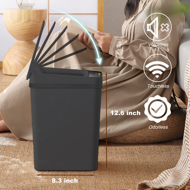 X MAX FURNITURE Touchless Bathroom Trash Can 2.5 Gallon Smart Trash Can Sensor Motion Skinny Trash Bin With Lid Electric Narrow Plastic Auto Open Small Slim Automatic Garbage Can Black Wayfair
